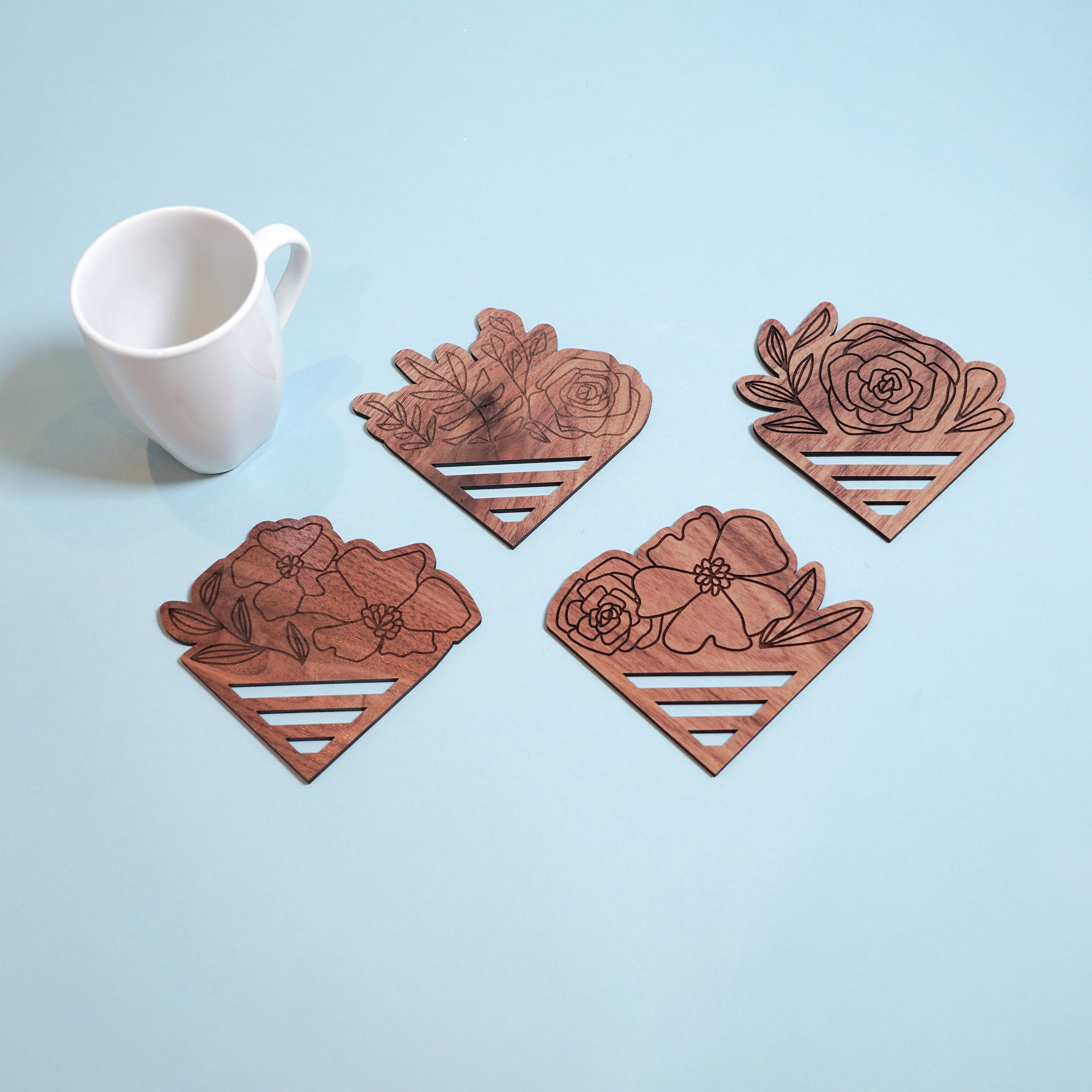 Floral Puzzle Coaster (Set of 4) – Glowforge Shop