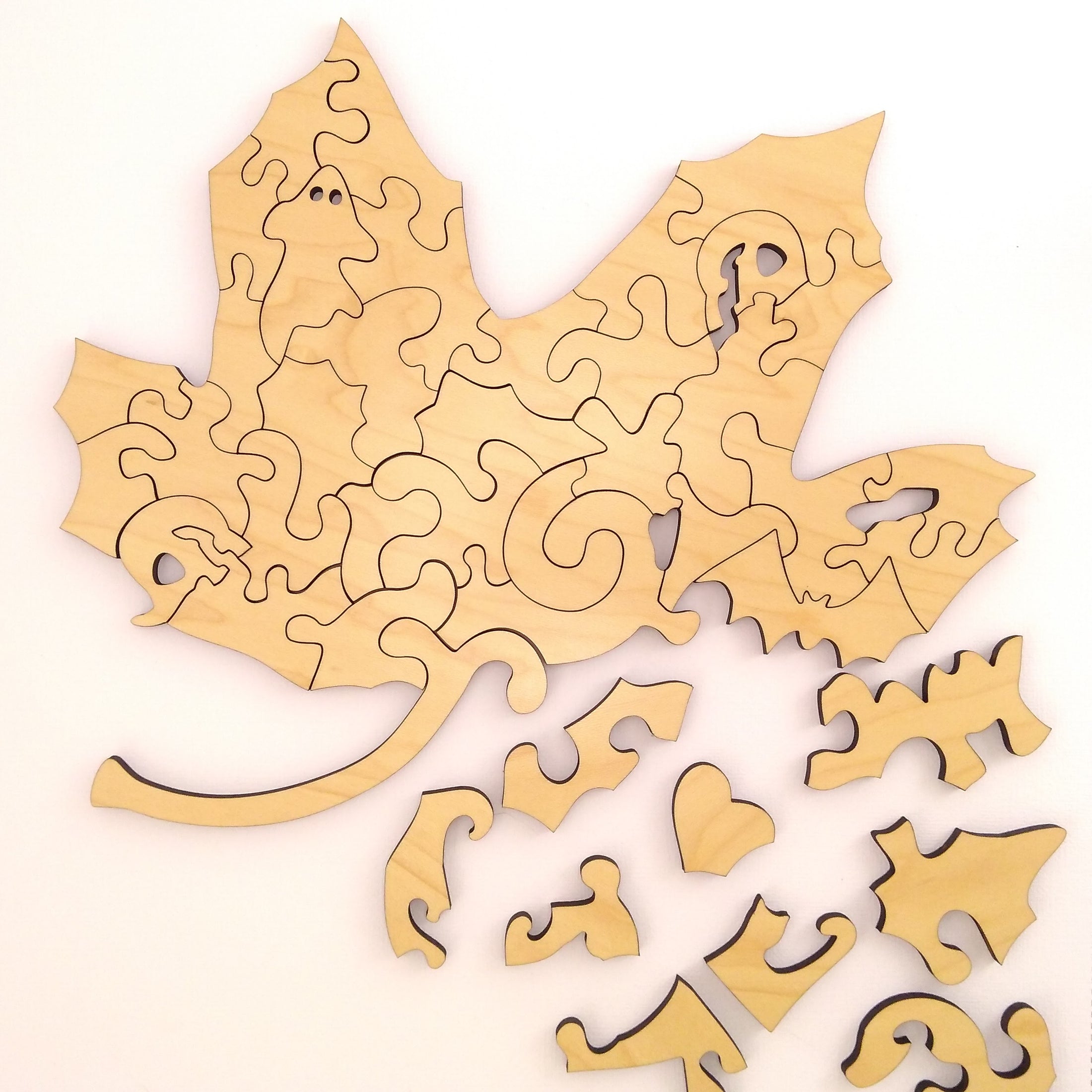 Fall Leaf Halloween Puzzle with Spooky Whimsies – Glowforge Shop