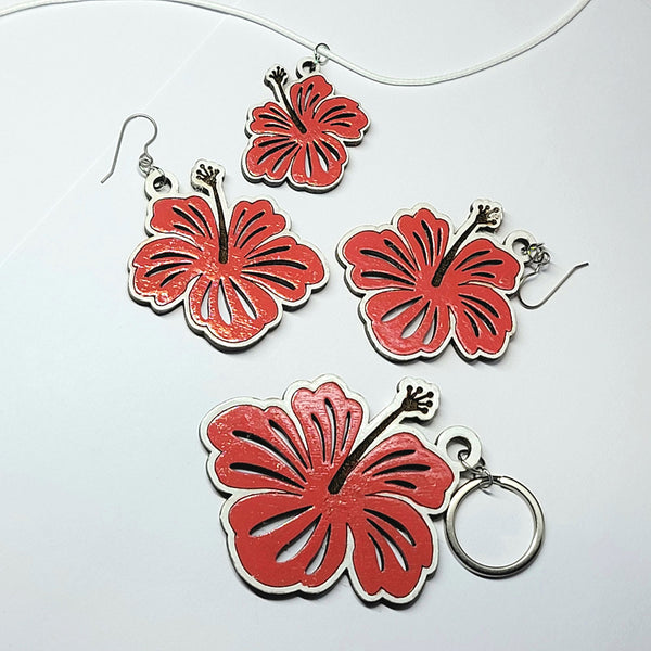 Beautiful Hibiscus Earrings, Pendant, and Keychain Set – Glowforge Shop
