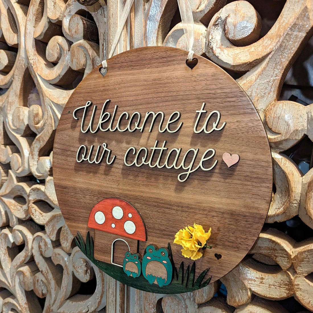 Cottagecore Frog Mushroom House Welcome Sign With Wildflower Holes And ...