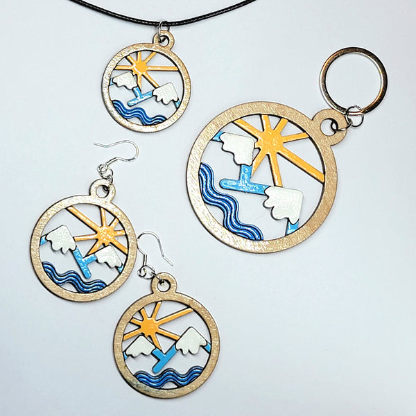 Mountain Morning Earrings, Pendant, and Keychain Set – Glowforge Shop