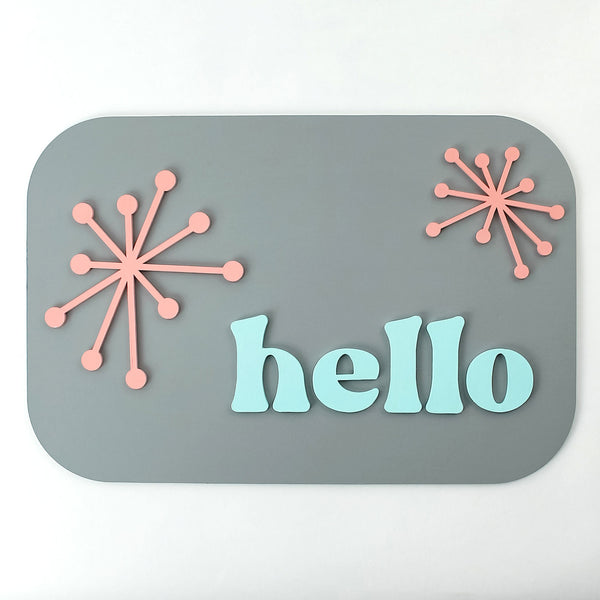 Retro Starburst Hello Wall Sign Rectangle Shelf Sitter – Glowforge Shop