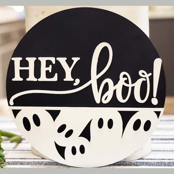 Hey Boo Half Round Halloween Sign – Glowforge Shop